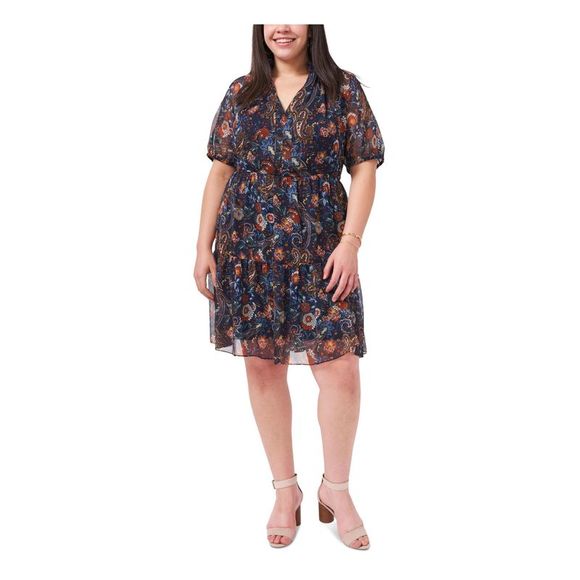 MSK | Dresses | Msk Womens Navy Chiffon Short Sleeve Split Above The ...
